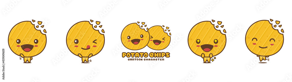 cute potato chips mascot, food cartoon illustration, with different ...