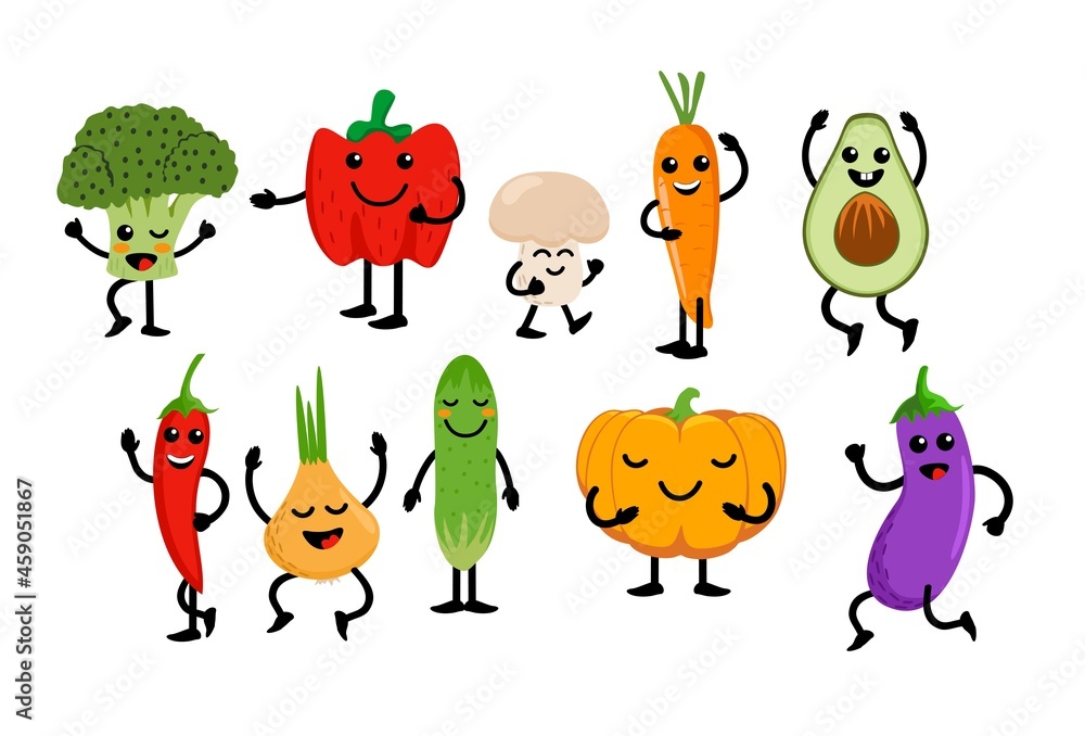 Cute fruits and vegetables. Kawaii vegetable fruit character cartoon ...