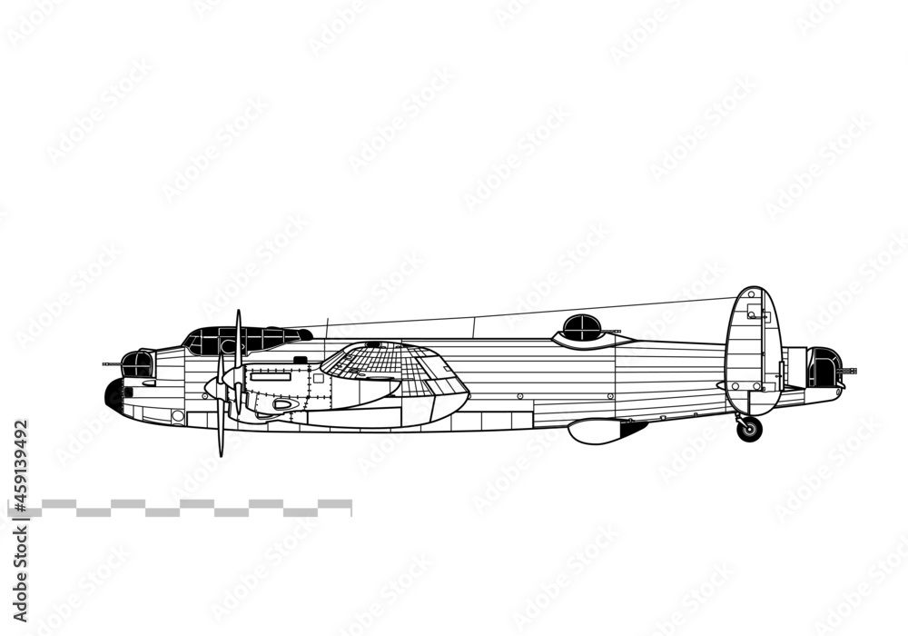Avro Lancaster. Vector drawing of WW2 heavy bomber. Side view. Image ...
