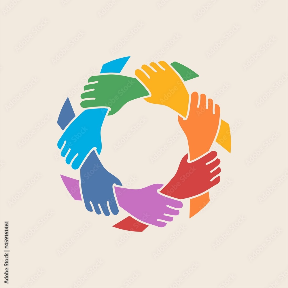 Teamwork. Seven hands unity people. Stock Vector | Adobe Stock