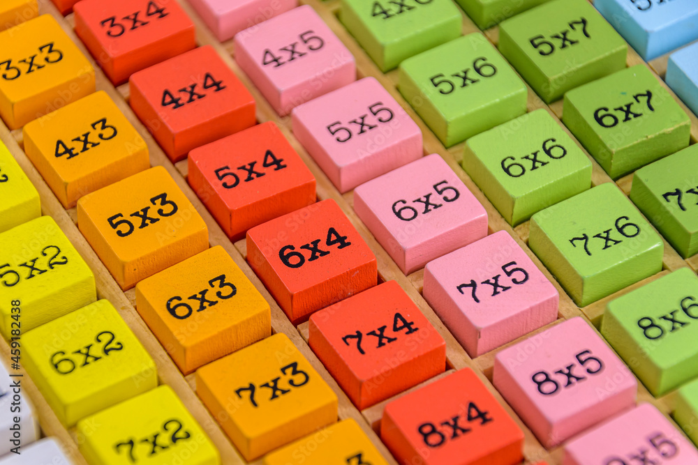 colorful wooden multiplication table, concept children's educational ...