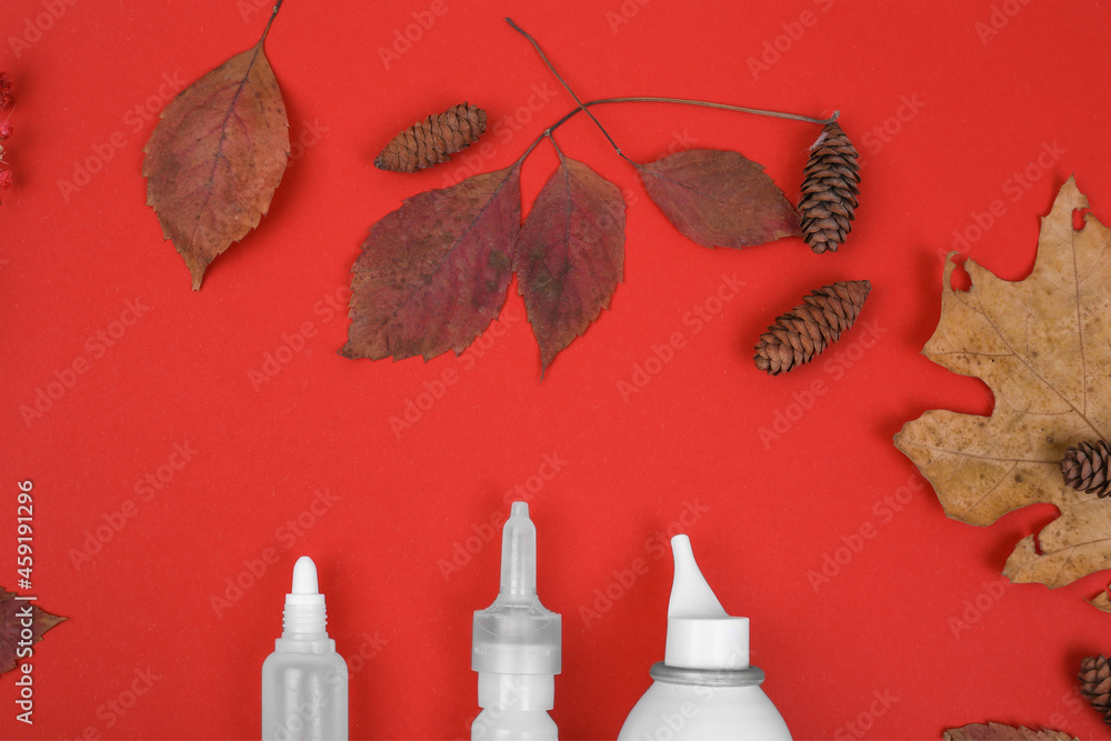 Different types of medical drops, nasal spray. Sanitation of the nose ...