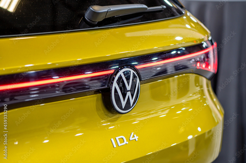 LED rear lights and car design closeup of nev VW ID4 electric SUV ...