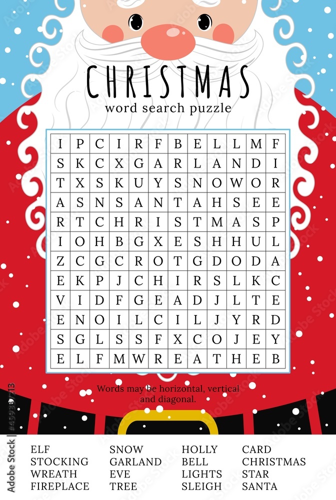 Christmas word search puzzle. Educational game for children. Winter ...
