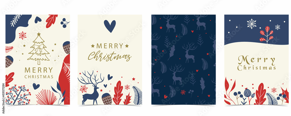 Vector de Stock Collection of winter background set with tree,raindeer ...