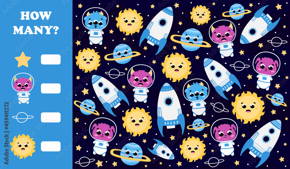 Educational counting game for kids with planets and alien astronauts ...