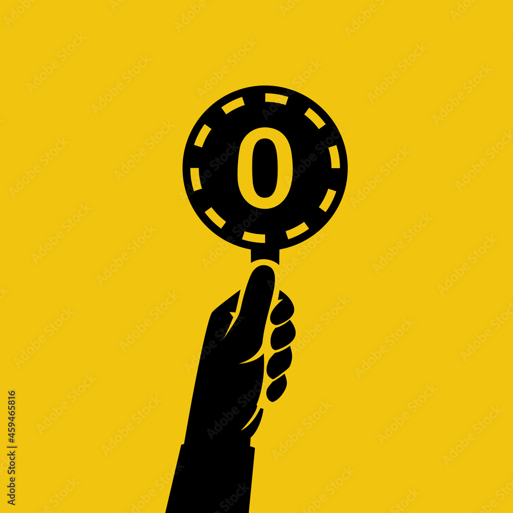 Score card 0. Number table. Digit rating on a scorecard. Human hand ...