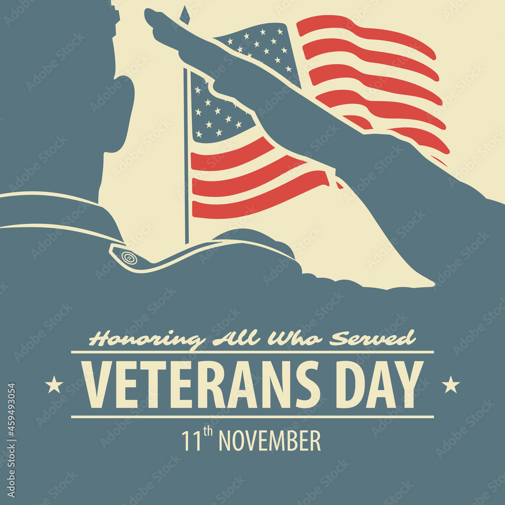 Veterans day poster template. US Army soldier saluting against USA Flag ...