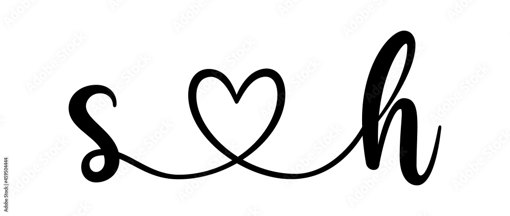 sh, hs, letters with heart Monogram, monogram wedding logo. Love icon ...