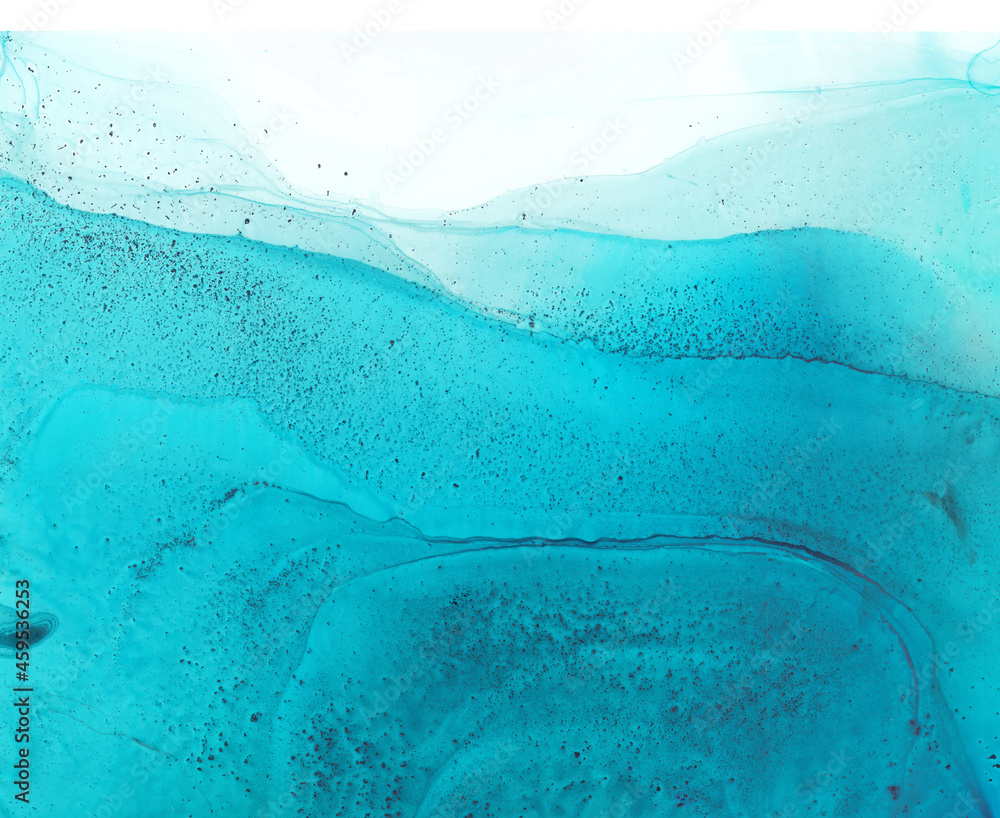 Beach waves. Abstract blue sea texture painted with alcohol ink. Ocean ...