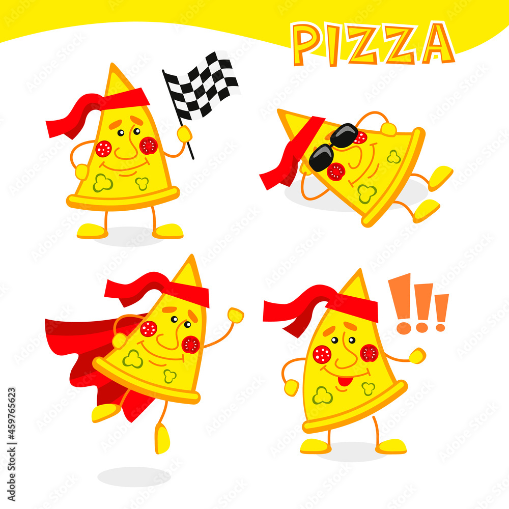 Pizza slice. Cute fast food vector character set isolated on white ...