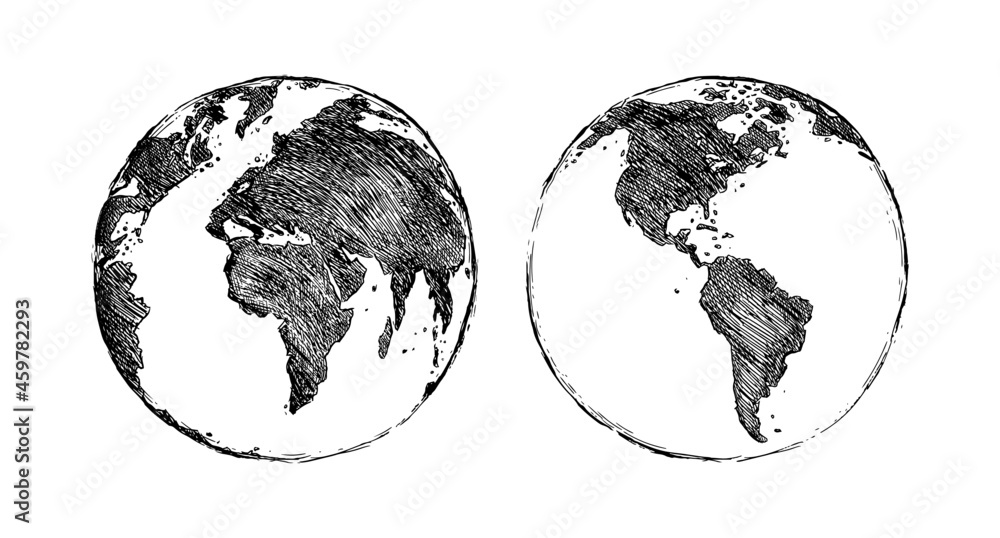 Vector Sketch Globe Illustration. Planet Earth. Colorful Vector ...