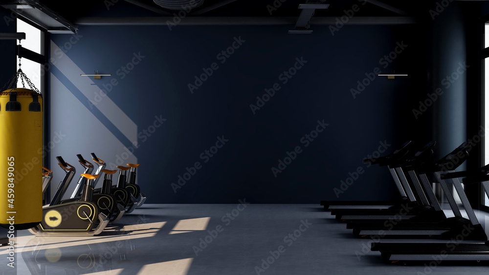 blank wall in modern gym interior with wooden floor Stock Illustration ...