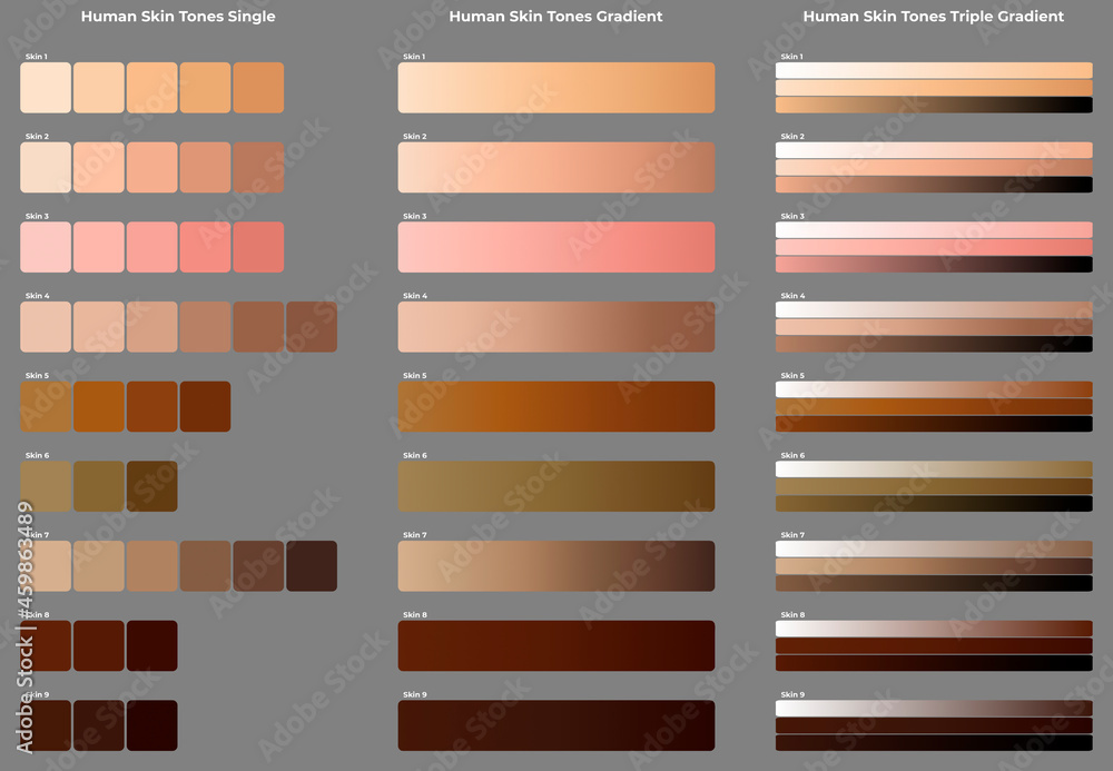 all human skin tones in three different charts with gradients Stock ...