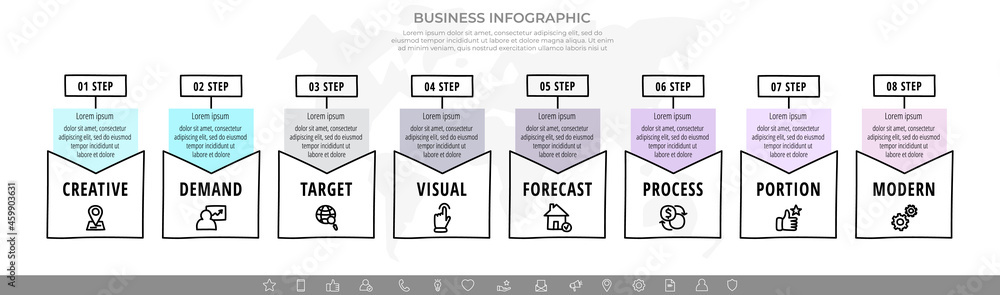 Hand-drawn vector infographics with 8 icons. Modern timeline template ...