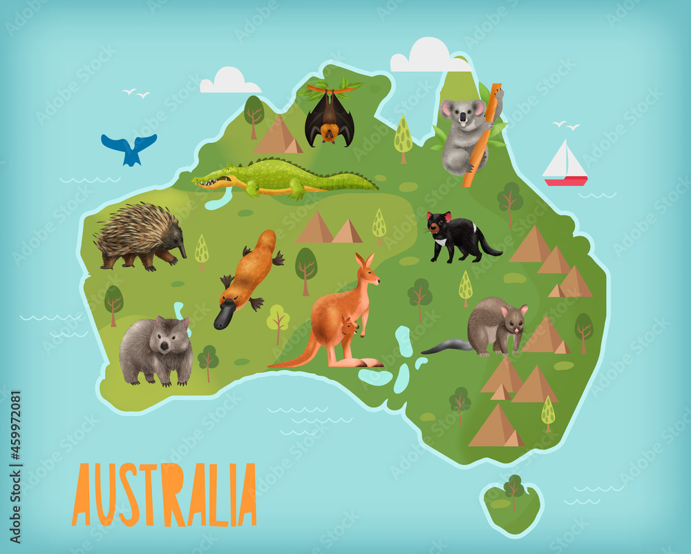 Australian Animals Map Composition Stock Vector | Adobe Stock