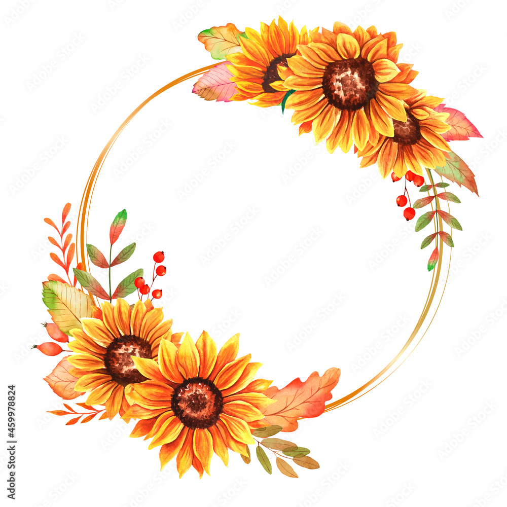 Watercolor Sunflower Frame, Floral Framw with Sunflowers, Suflower ...