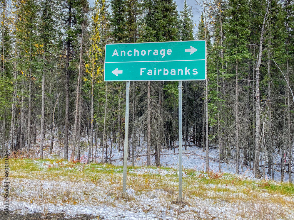 The Directional Sign, as seen exiting Denali National Park, Depicting ...