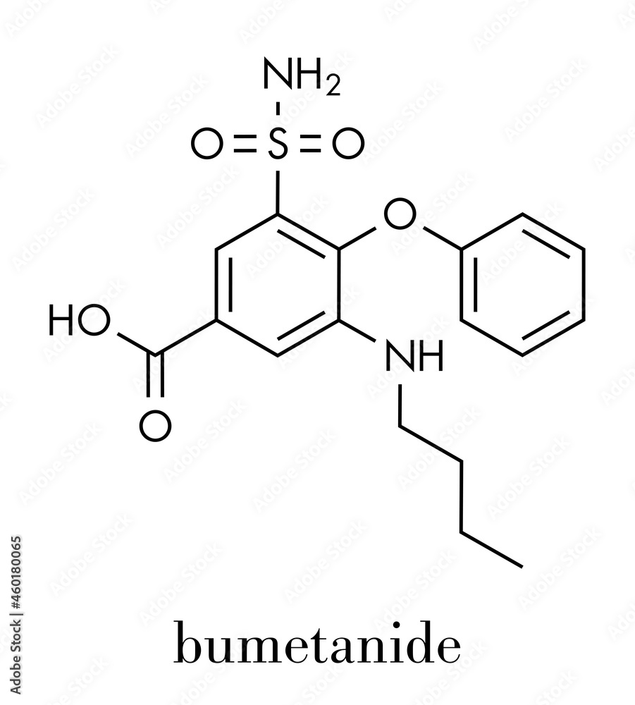 Bumetanide heart failure drug molecule. Loop diuretic, also used for ...