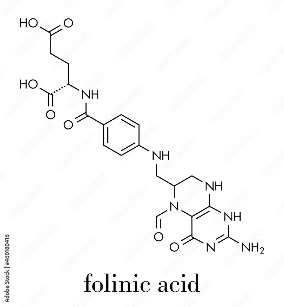Folinic acid (leucovorin) drug molecule. Used as adjuvant during cancer ...