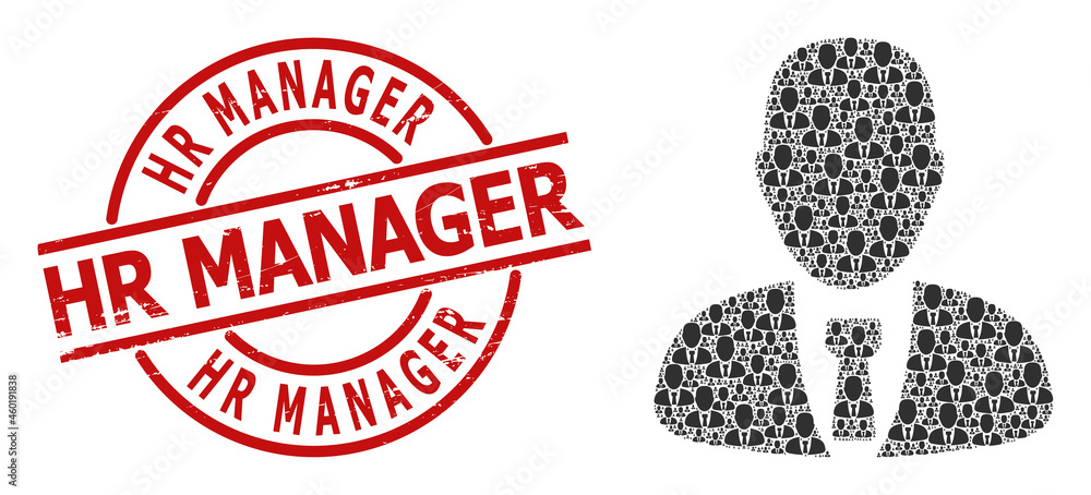 Red round stamp includes Hr Manager tag inside circle. Vector manager ...