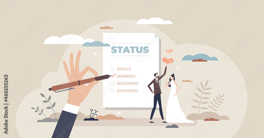 Marital status change with couple relationship type tiny person concept ...