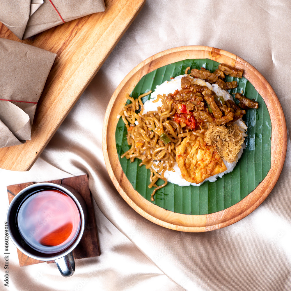 Nasi Campur, Indonesian Typical Food from East Java Province. Contain ...
