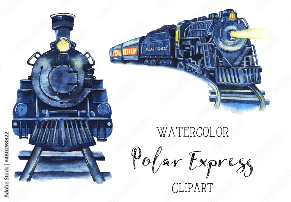 Watercolor Polar Express Clipart. All Aboard Clipart. Christmas Train ...