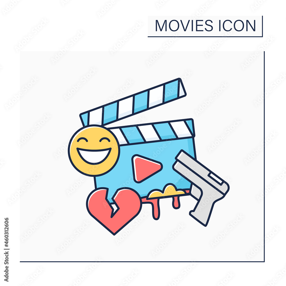 Genre color icon. Categories define movie based on narrative elements ...