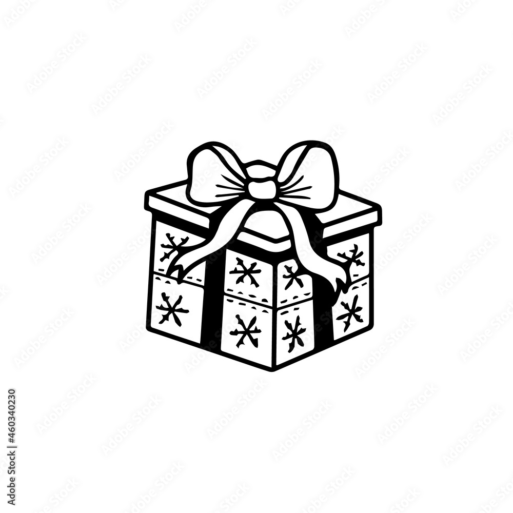 Hand drawn vector illustration of a gift box. Isolated black and white ...