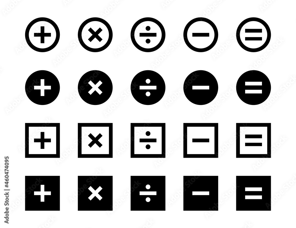 Mathematical signs collection. Plus sign, division sign, multiplication ...