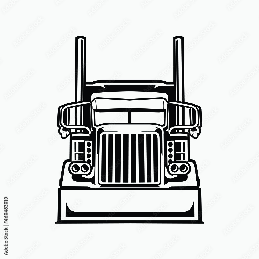 Semi truck vector, front view flat style. Semi truck 18 wheeler premium ...