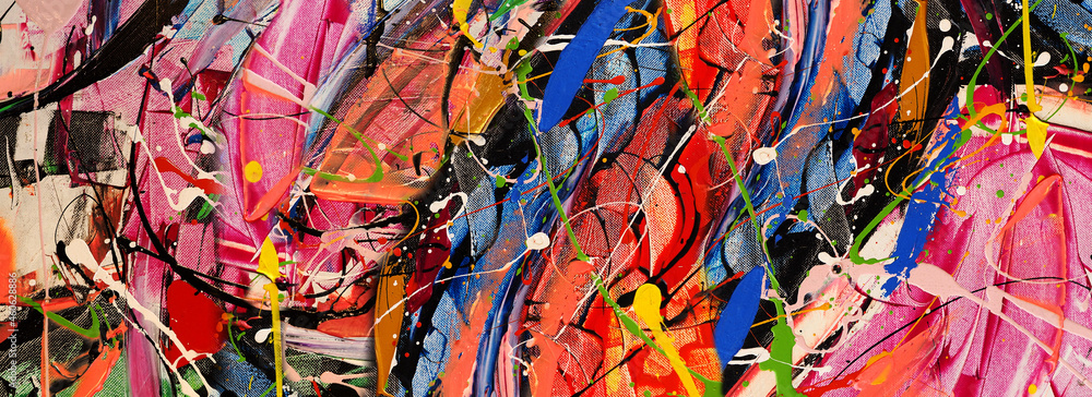 Hand drawn painting abstract art panorama background colors texture ...