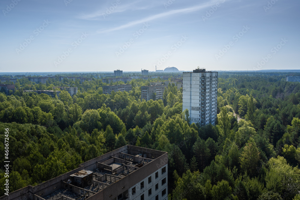 Aerial view of Pripyat and Chernobyl Exclusion Zone with Chernobyl ...