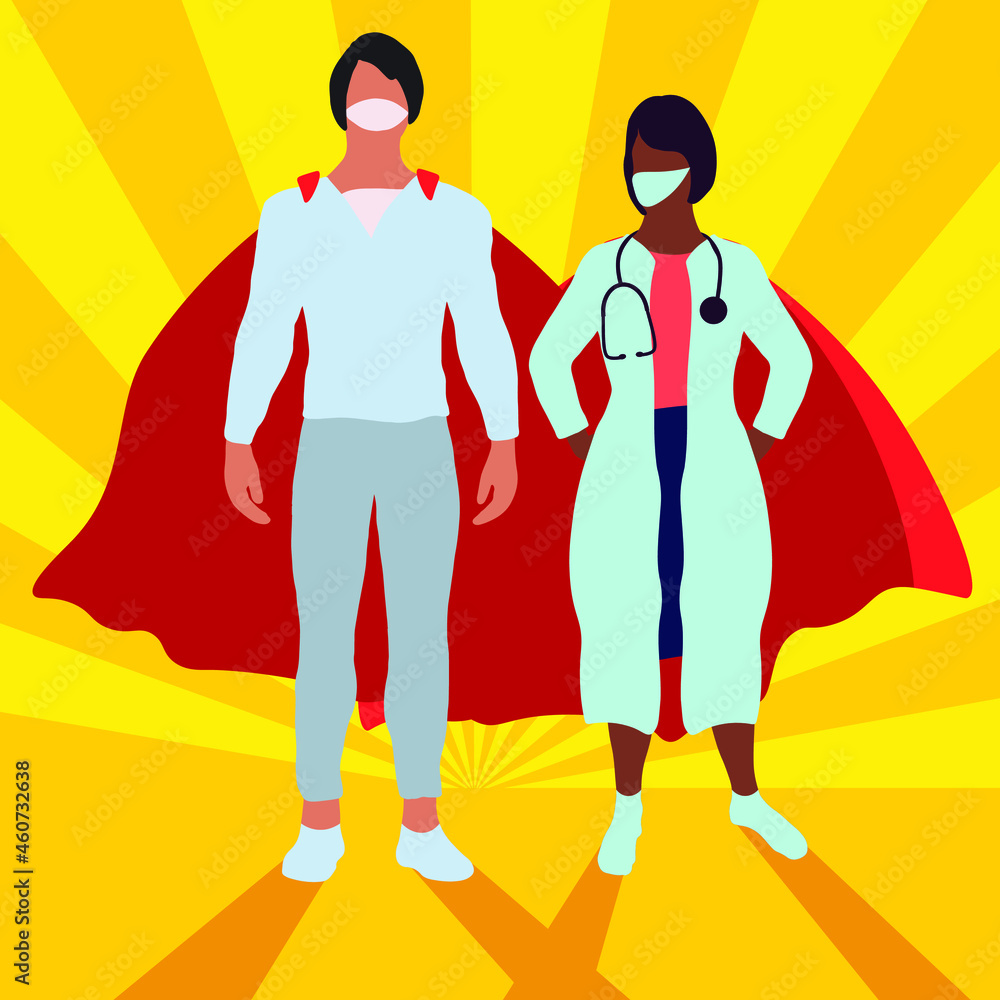 Vector de Stock Super doctor wearing medical masks and capes. Super ...