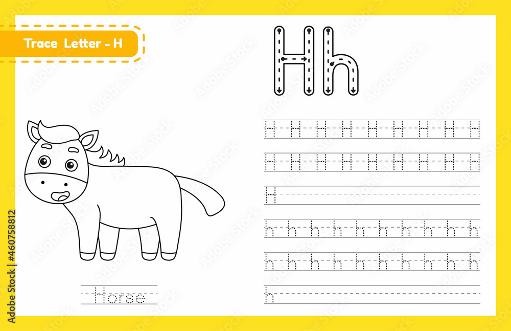 Trace letter H uppercase and lowercase. Alphabet tracing practice ...