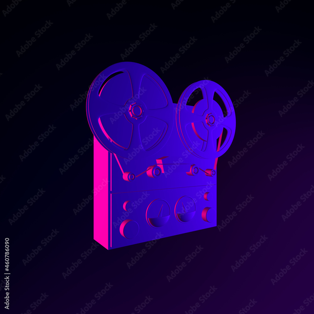 Neon reel tape recorder icon. 3d rendering ui ux interface element ...