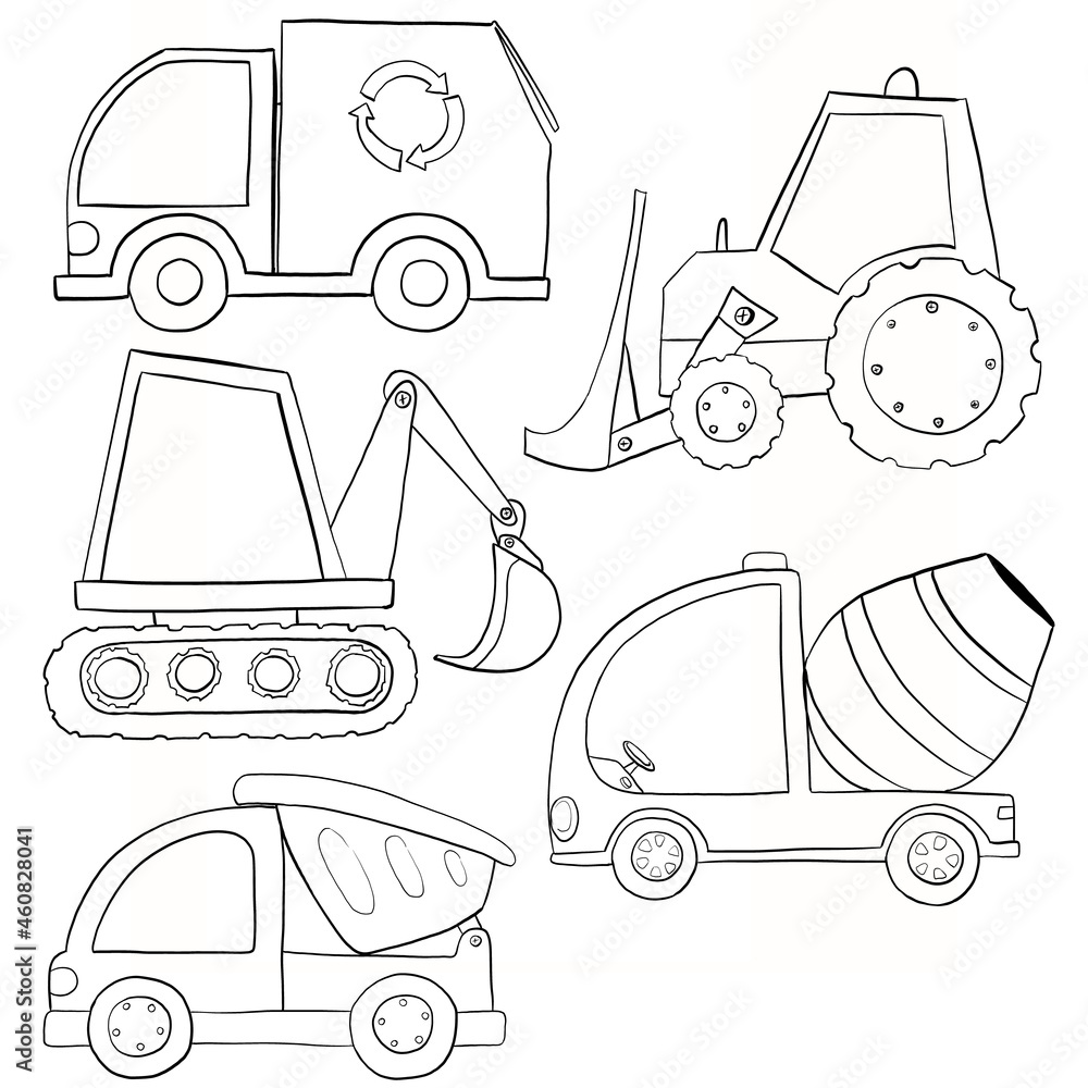 Construction cars coloring book for children. Coloring page with truck ...