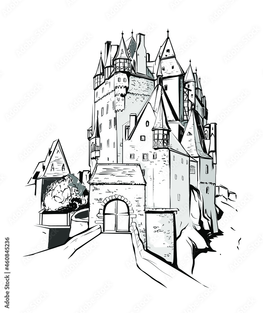 medieval Germany castles Eltz hand drawing Stock Vector | Adobe Stock