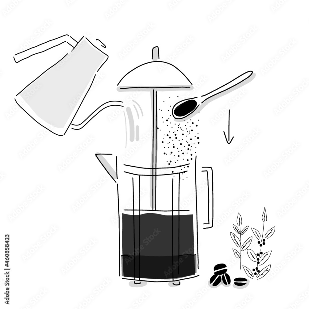 Cafe collection vector drawing. Hand drawn illustration with simple ...