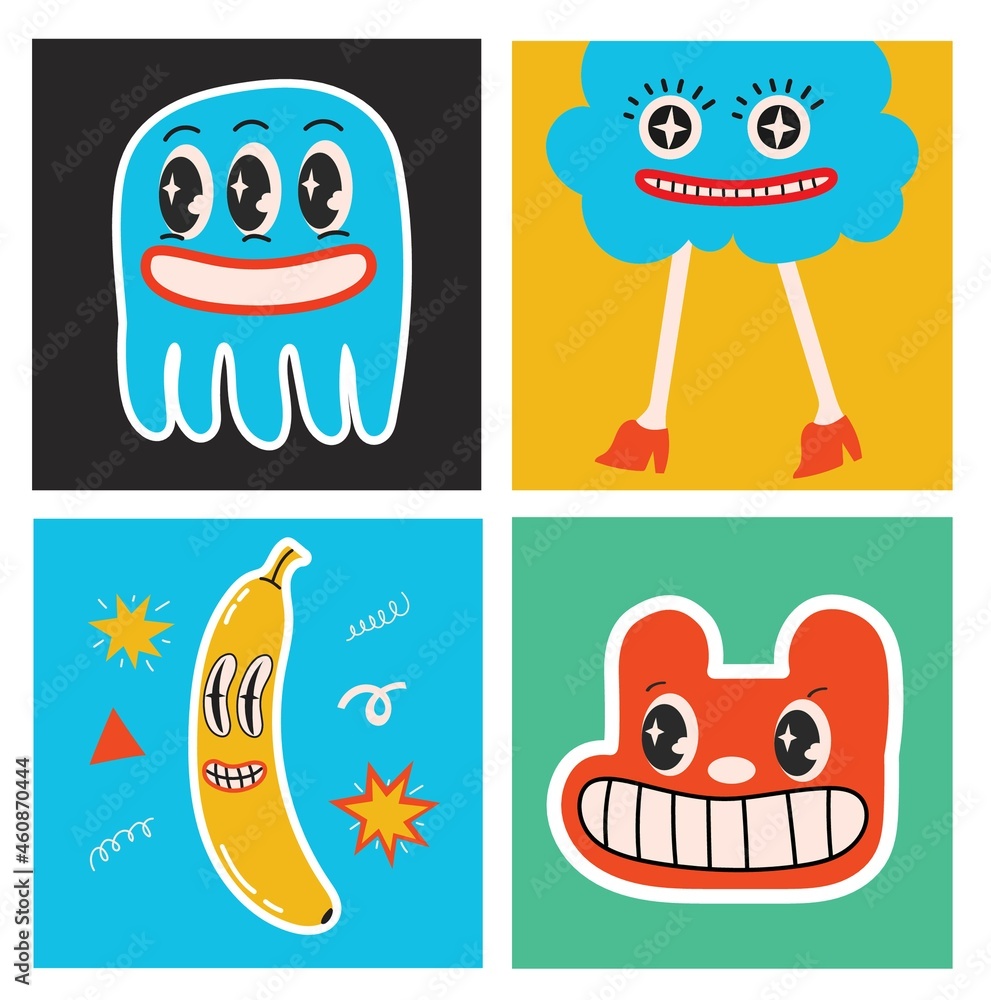 Big Set of Different colored Vector illustartion posters in Cartoon ...