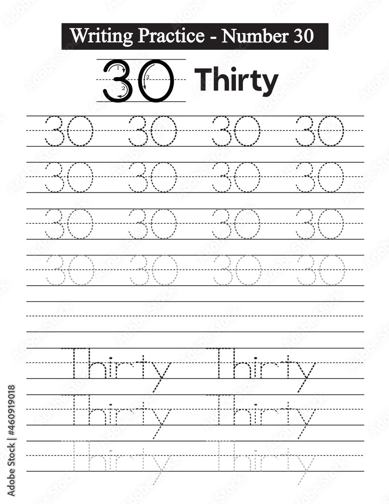 Numbers tracing worksheet. 0-100 writing pages. Handwriting exercise ...