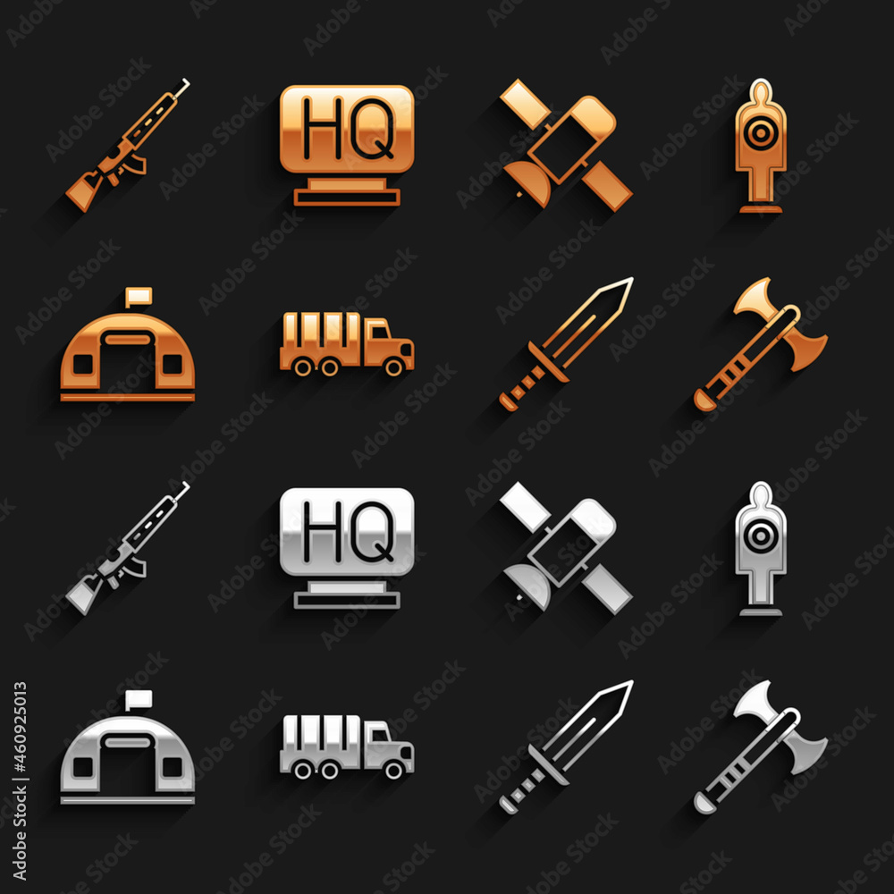 Set Military truck, Human target sport for shooting, War axe, Sword ...