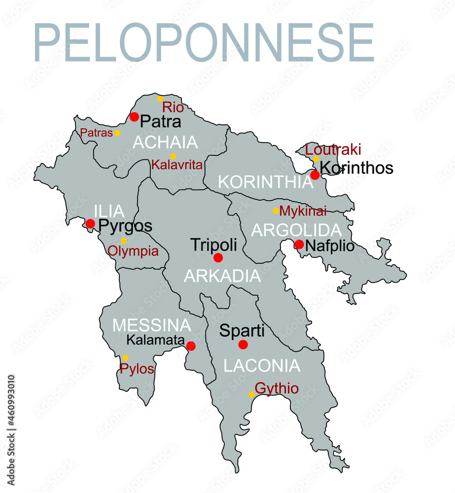 Peloponnese vector map vector silhouette illustration isolated on white ...