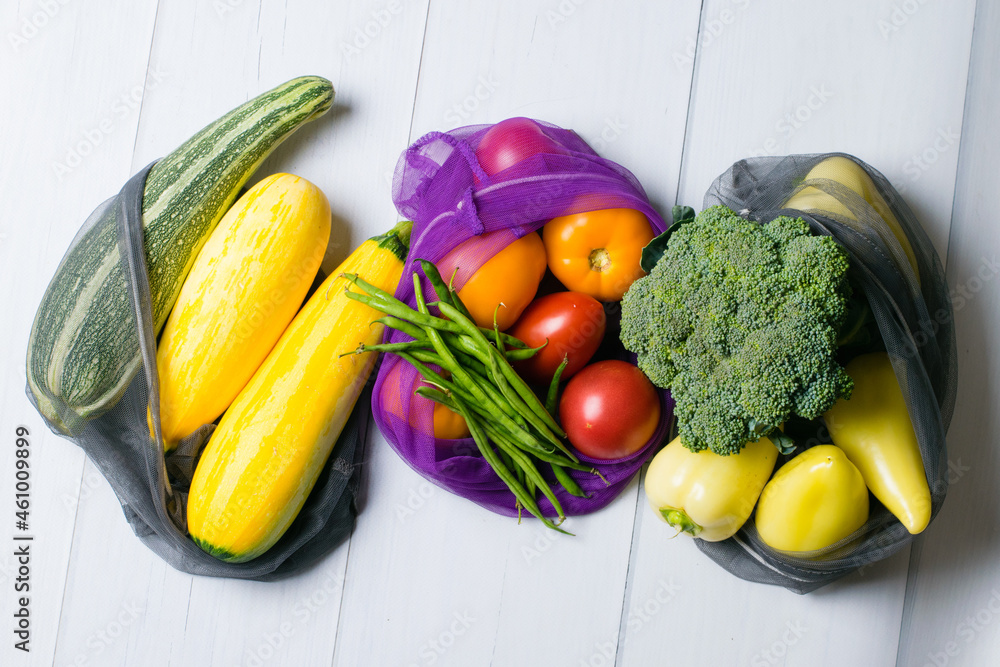 Zero waste, food shopping, eco bags for vegetables and fruits ...
