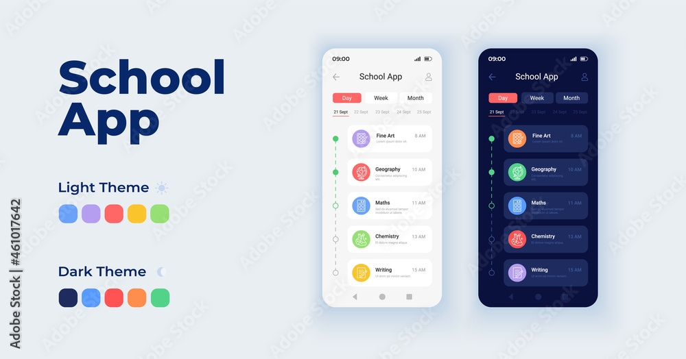 School app cartoon smartphone interface vector templates set. Education ...