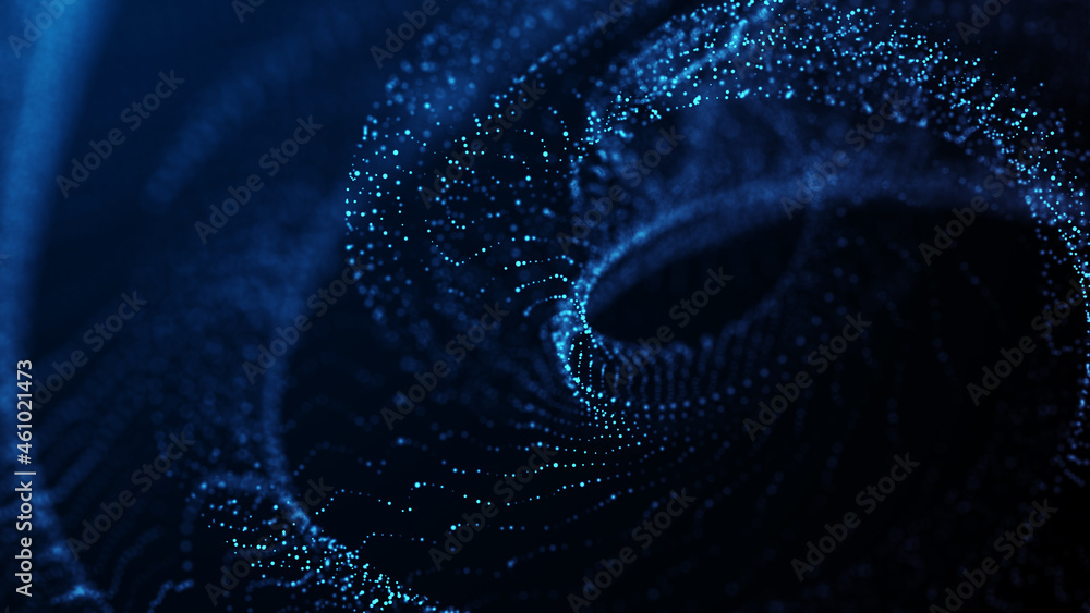 Abstract particle vortex. Futuristic dynamic wave moving in space ...