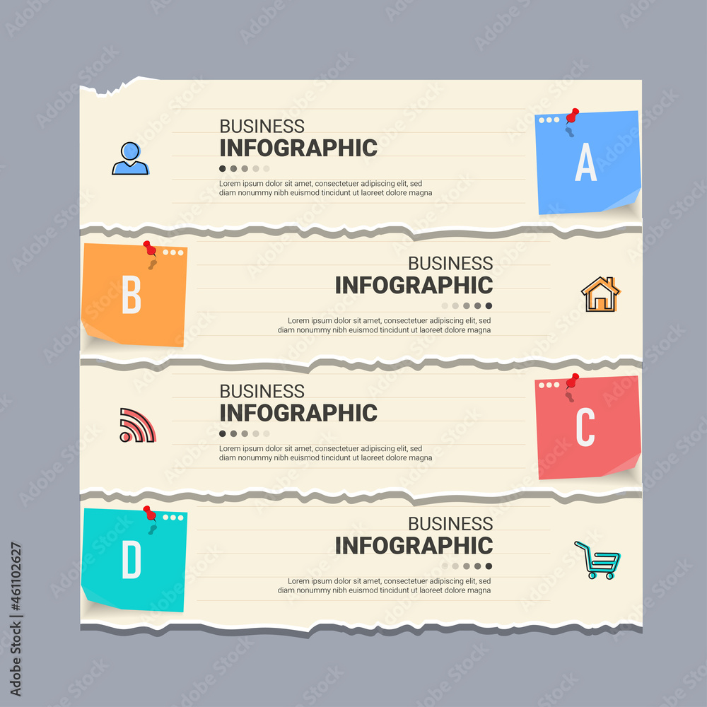 Torn paper style infographic with 4 steps. Modern banner template ...