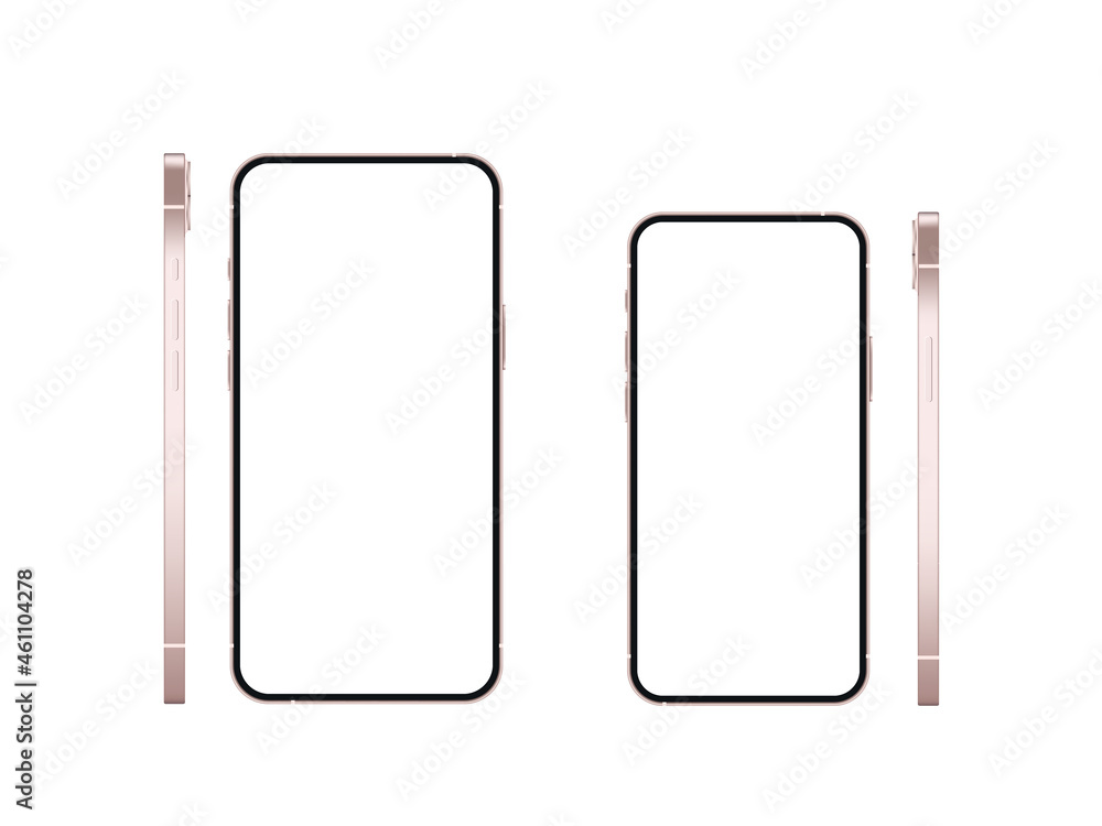 Vector de Stock Realistic phone mockup, golden pink mobile device ...