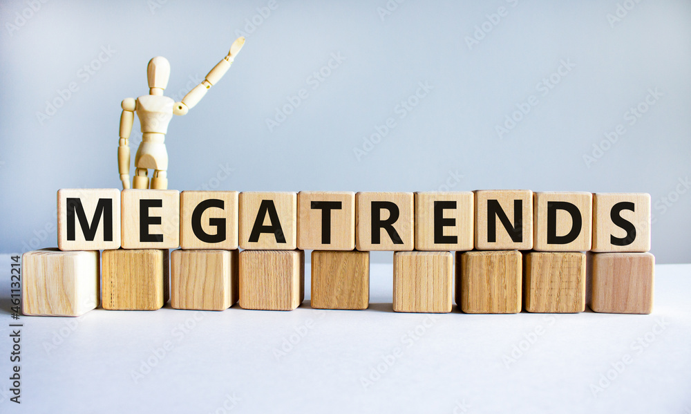 Stock-Foto „Megatrends symbol. The word megatrends on wooden cubes ...
